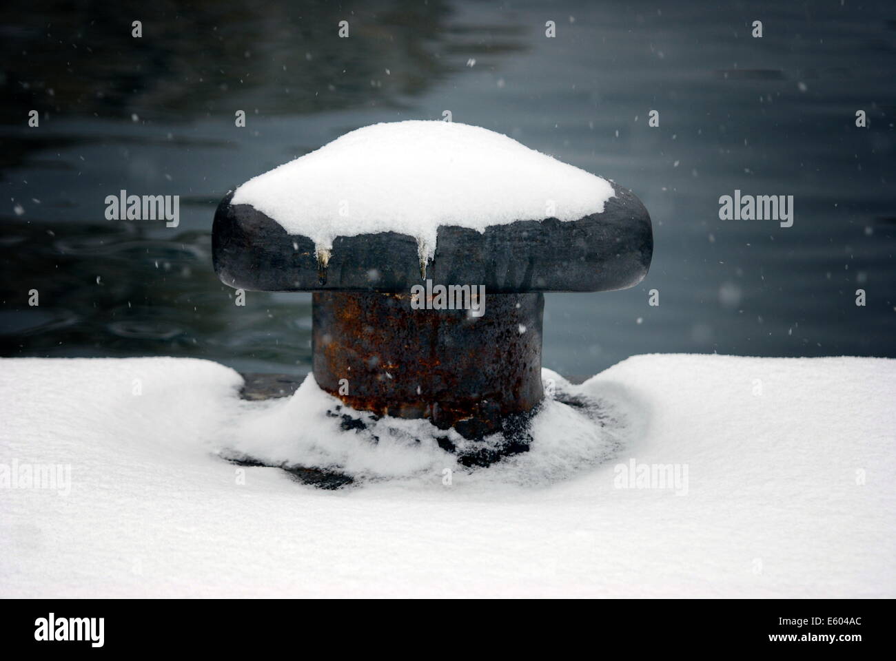 Ship Bollard And Snow in Rijeka,Croatia Stock Photo - Alamy