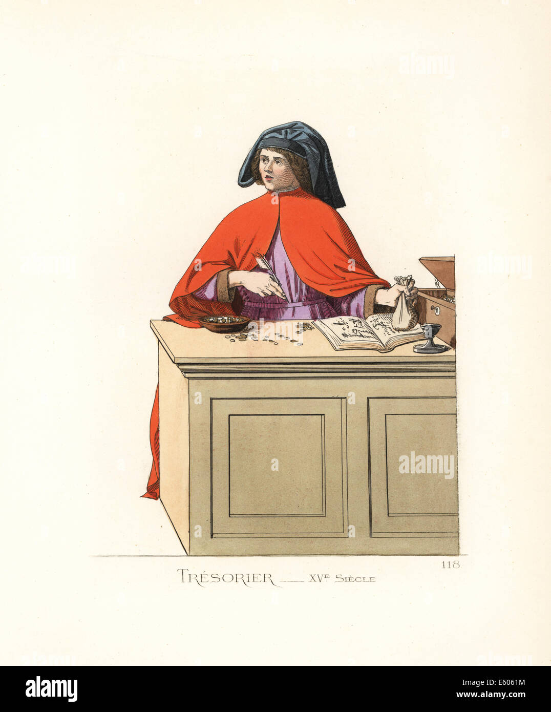 Costume of an Italian accountant or treasurer, 15th century Stock Photo ...