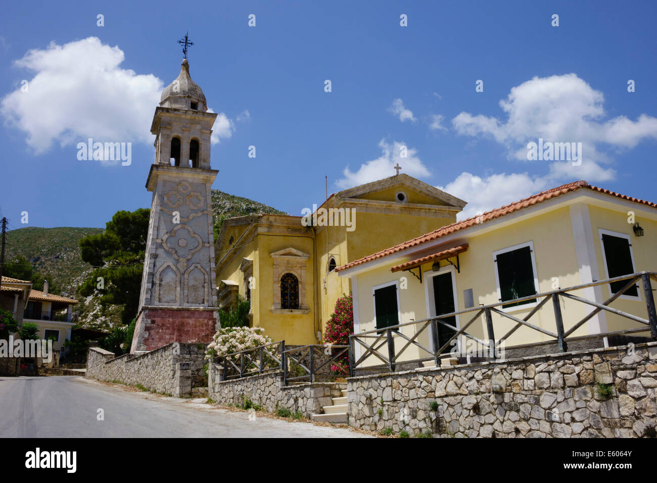 Zante, Greece - Agia Marina, with church and tower Stock Photo - Alamy