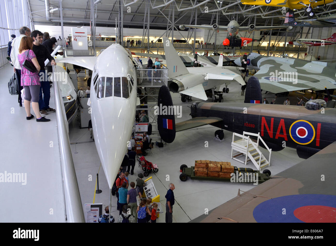 Duxford Airspace Museum. Concorde in foreground. Avro Lancaster, TSR2 ...