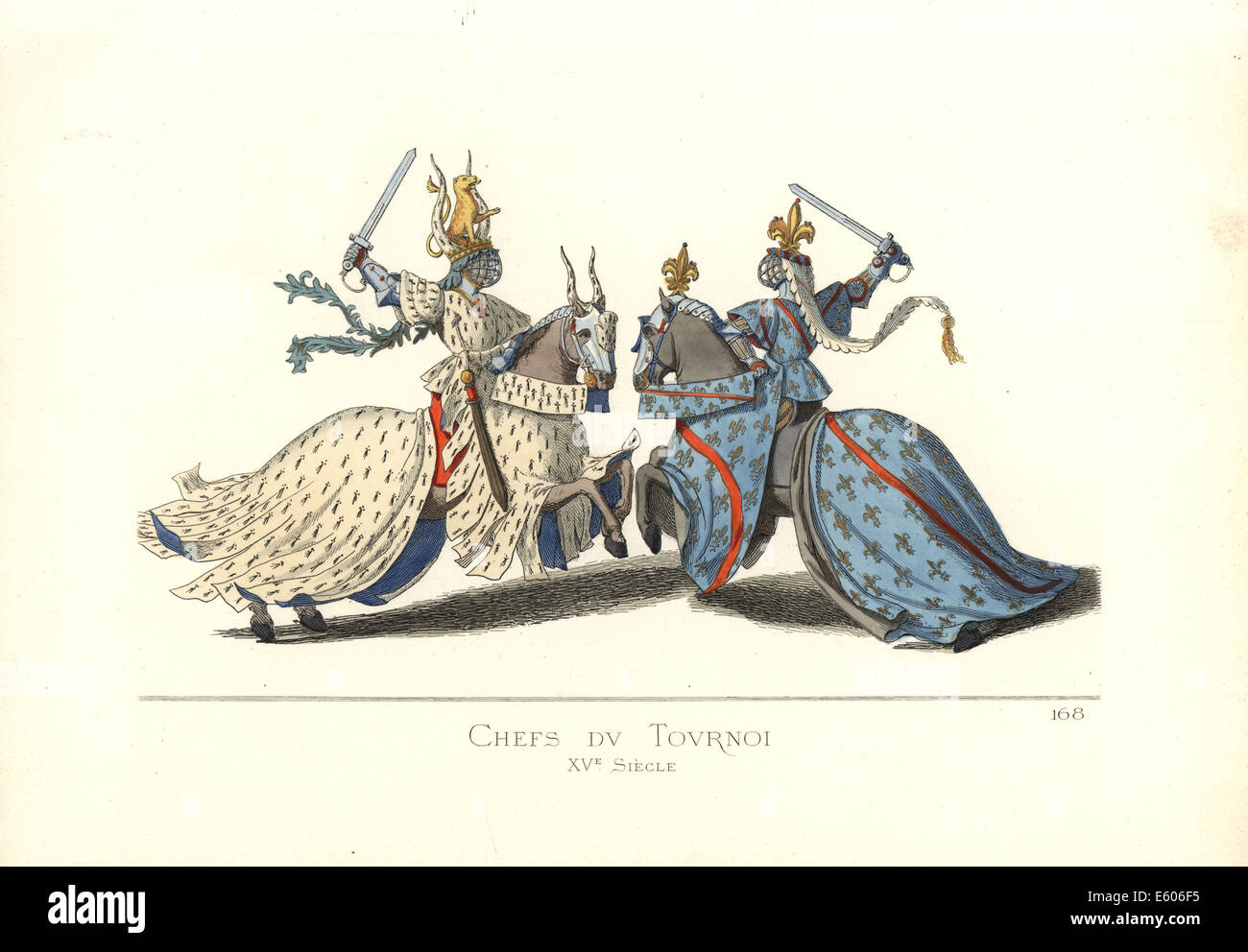 Joust with swords between two knights at a tournament, 15th century ...