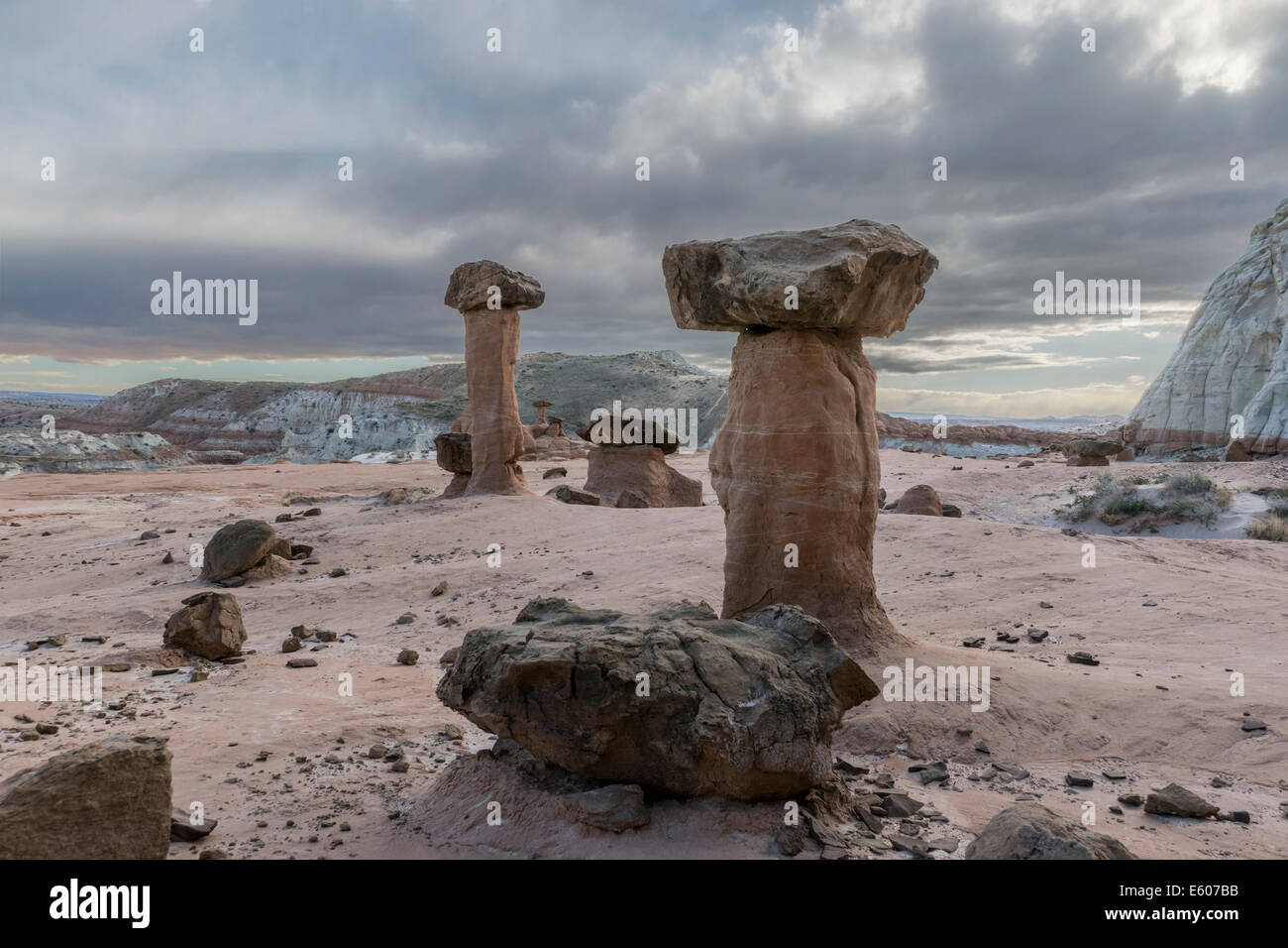 Toadstools with clouds at sunset, Paria Rimrocks, Grand Staircase ...