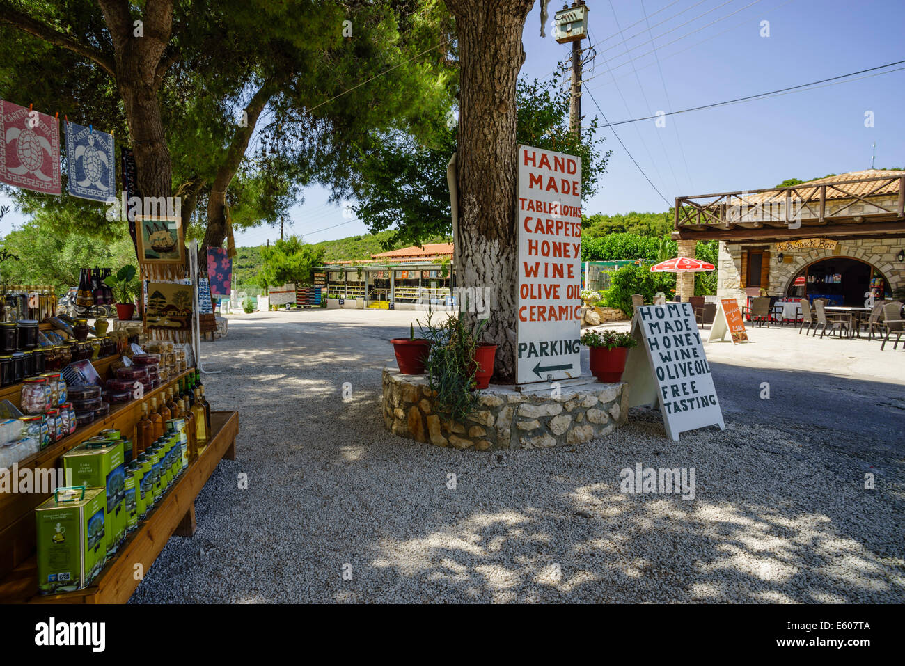Zante, Greece - Anafonitria shopping village, with several roadside ...