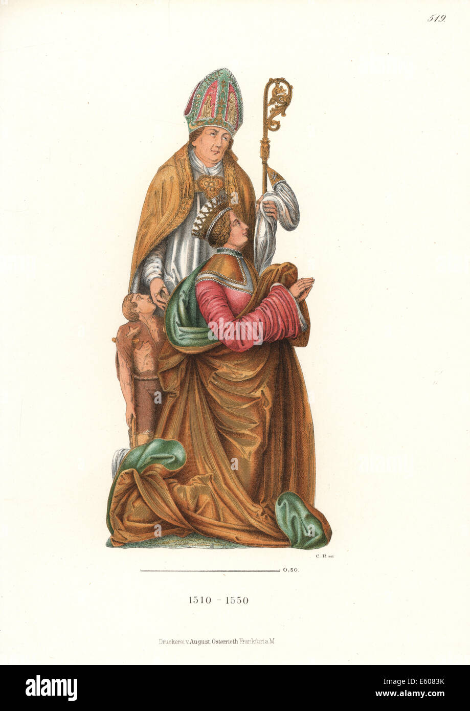 Kneeling woman with her patron saint standing behind her Stock Photo ...