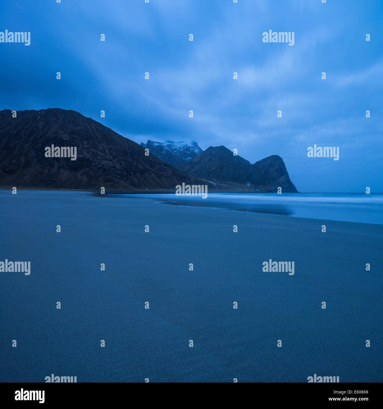 Unstad beach at dawn, Vestvøågøy, Lofoten Islands, Norway Stock Photo ...