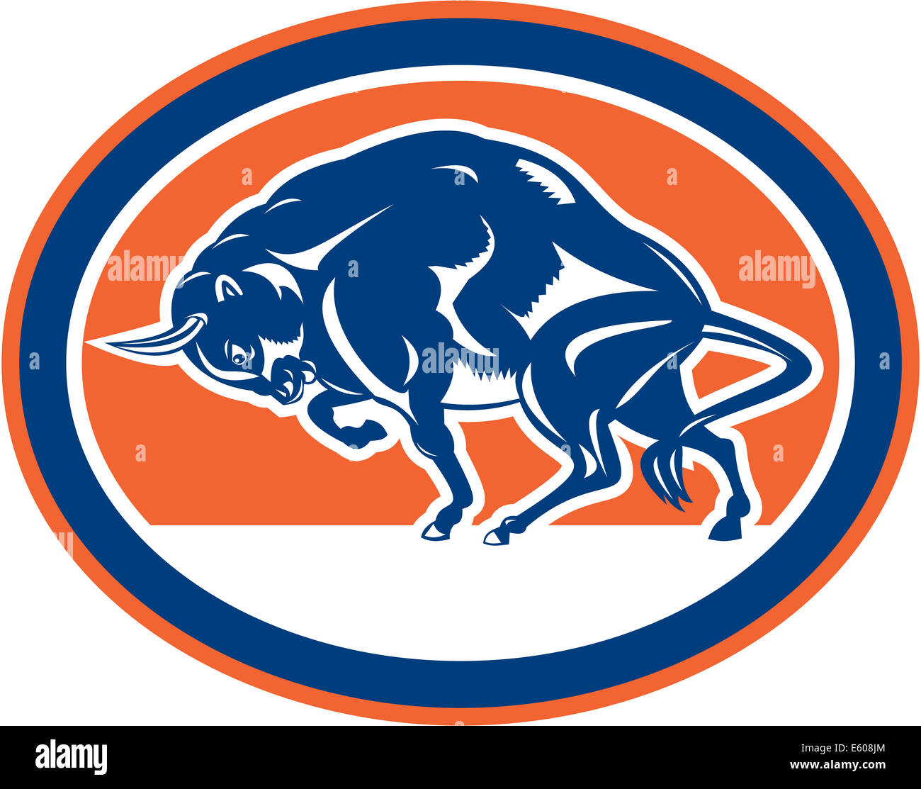 Illustration of an angry European bison bull charging facing to side ...