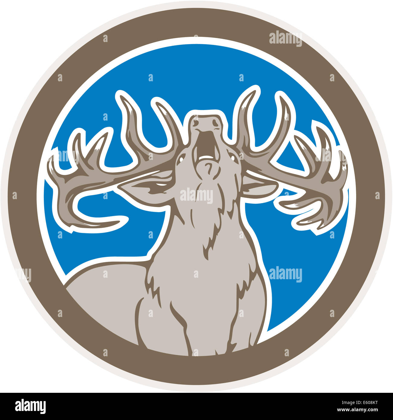 Illustration of a stag deer buck head roaring facing front looking up ...