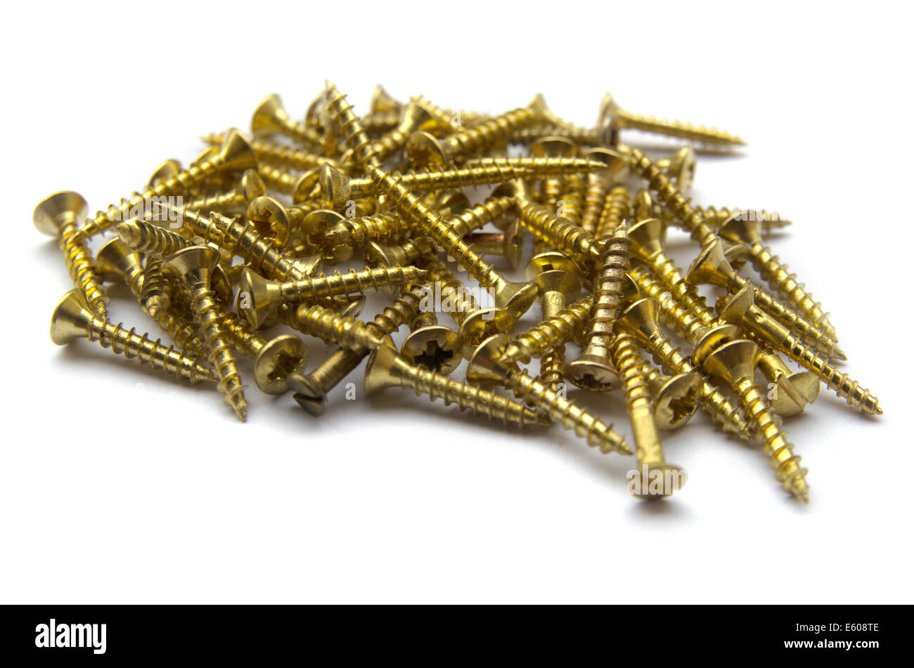 Golden Brass Screws With a Philips Crosshead Isolated On White Stock ...