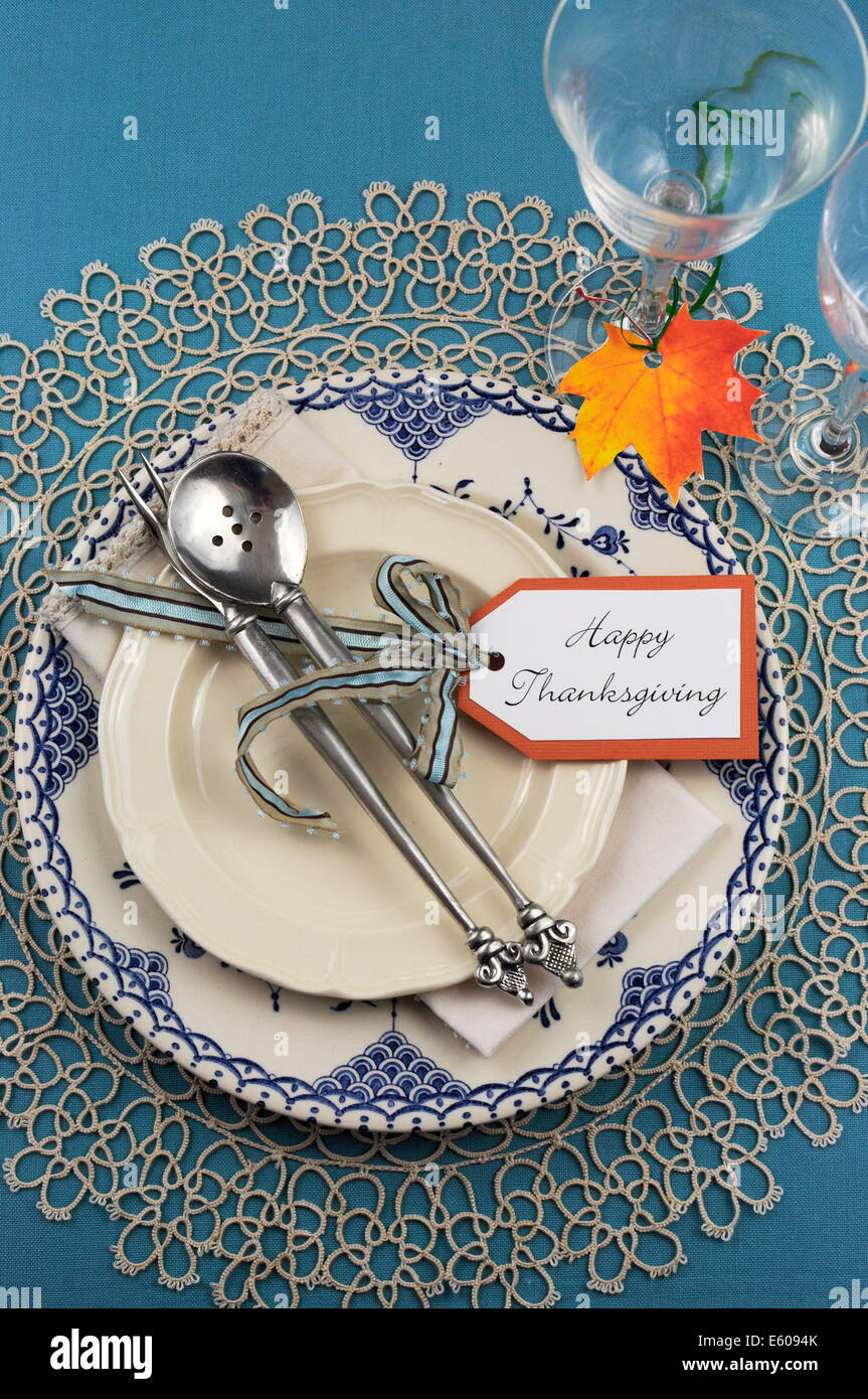 Beautiful vintage Thanksgiving dinner table place setting with vintage ...
