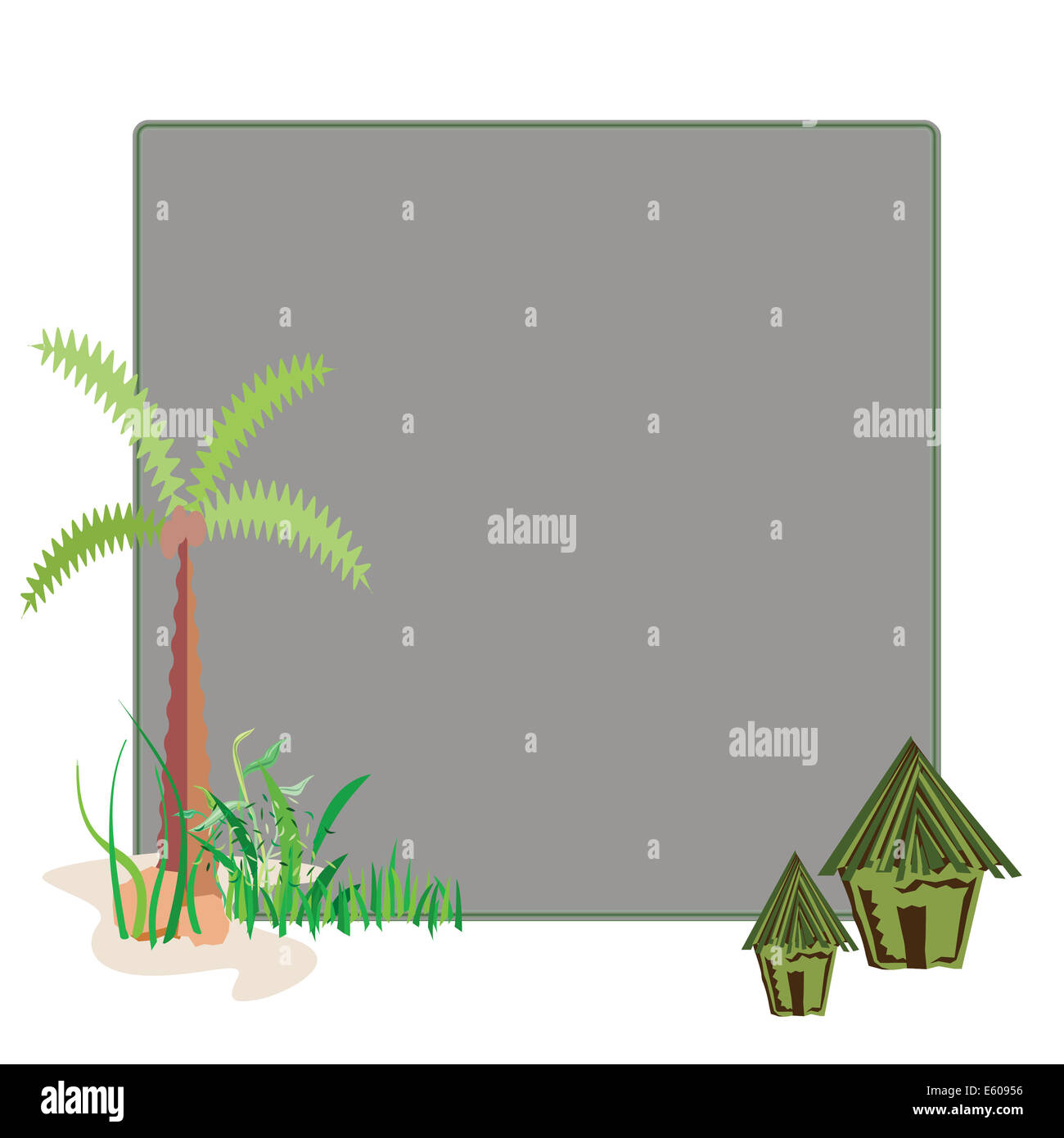 abstract coconut tree and cottage with space for text background Stock ...