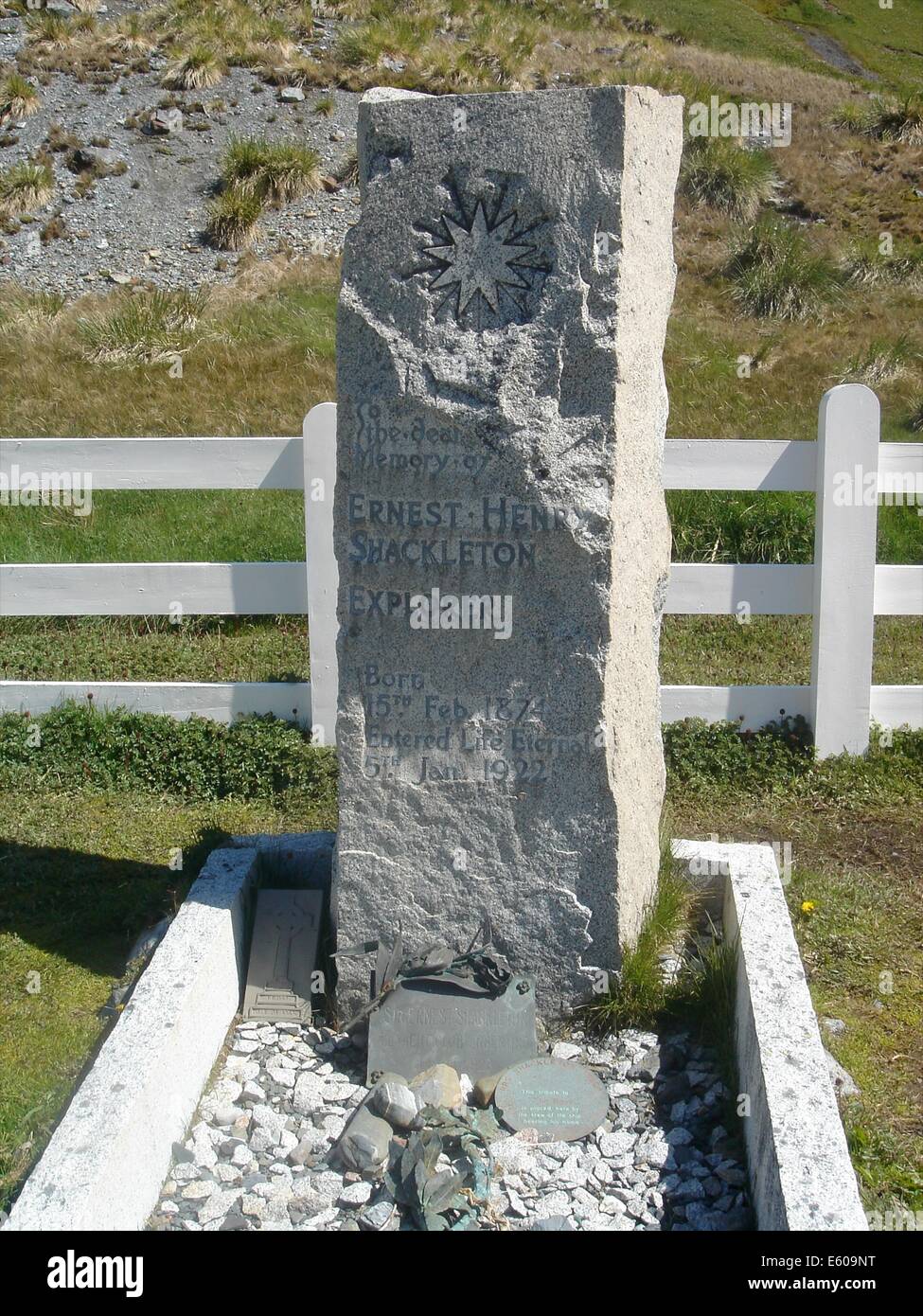 The grave of Sir Ernest Shackleton, in the cemetery of Grytviken, in ...