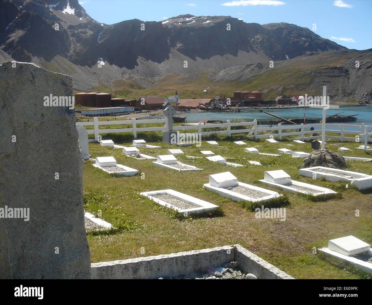 The grave of Sir Ernest Shackleton, in the cemetery of Grytviken, in ...