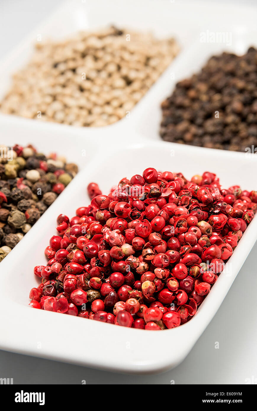 Red pepper seeds on a white bowl Stock Photo - Alamy