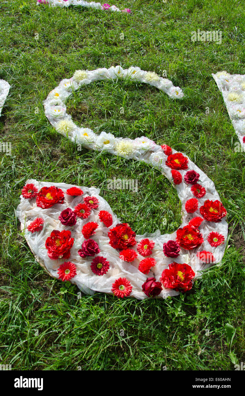 beautiful cloth and flower alphabet letter S on grass in park Stock ...