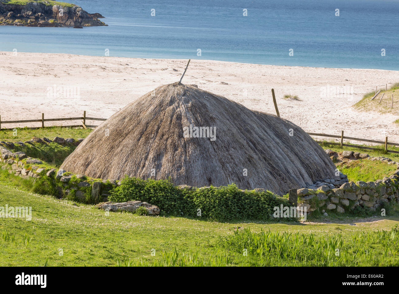 Ancient blackhouse or celtic croft preserved and restorend on a beach ...