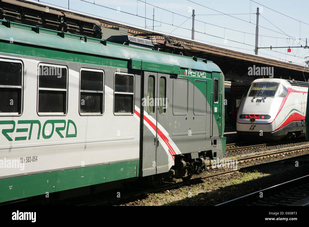 Italian railways Trenord suburban train, and Frecciabianca express ...