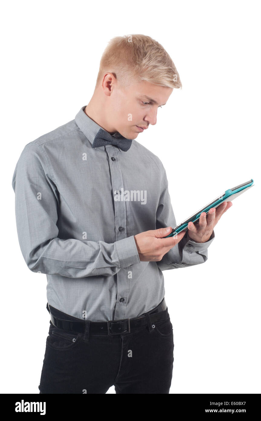 Male with tablet on his hands Stock Photo - Alamy