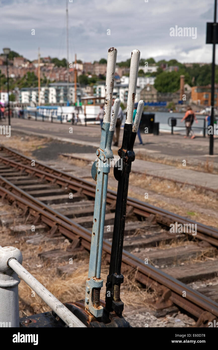 Point levers by Bristol harbour Stock Photo - Alamy