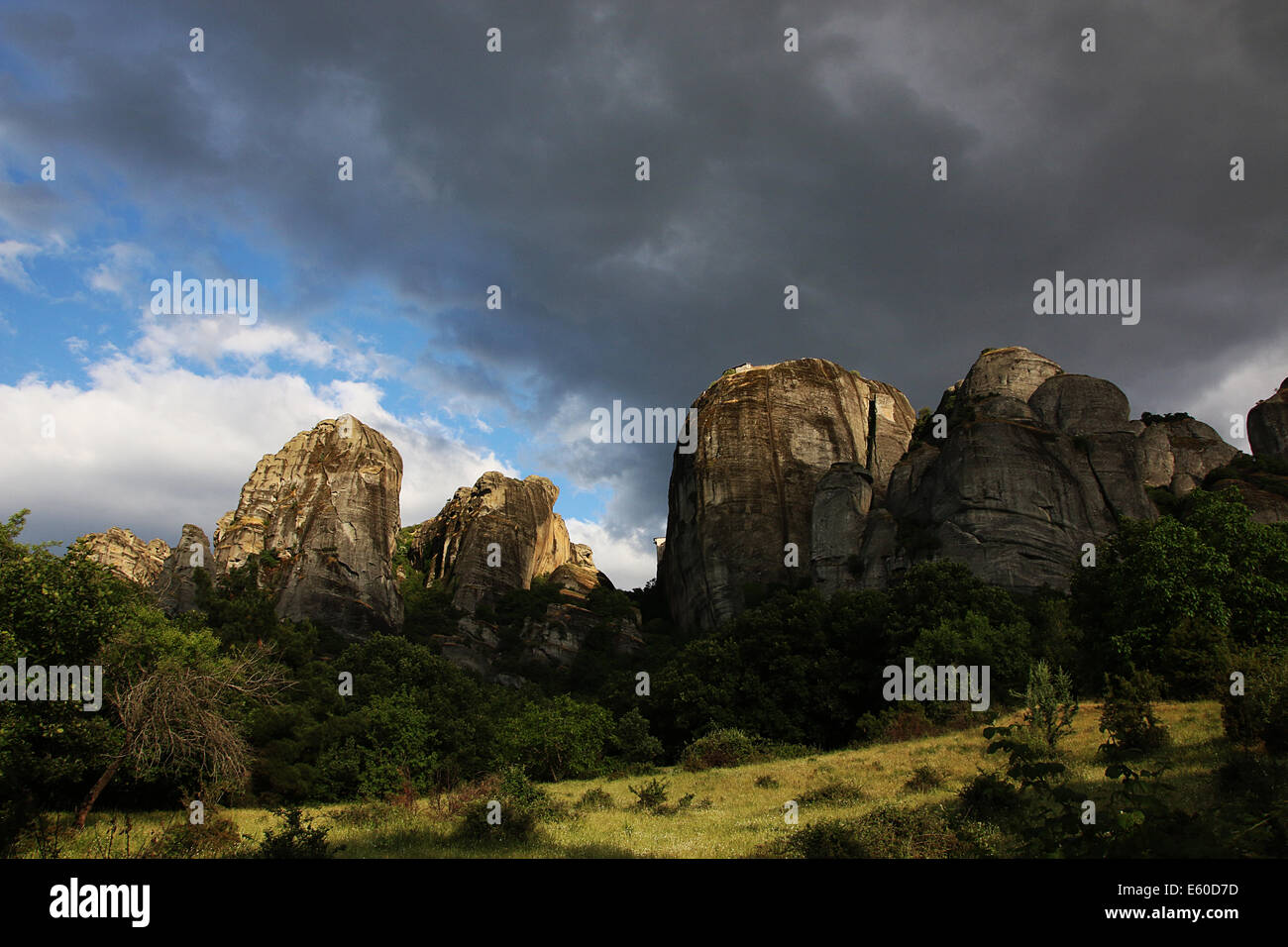 Incoming storm over rocky outcrops in Meteora, Greece Stock Photo - Alamy