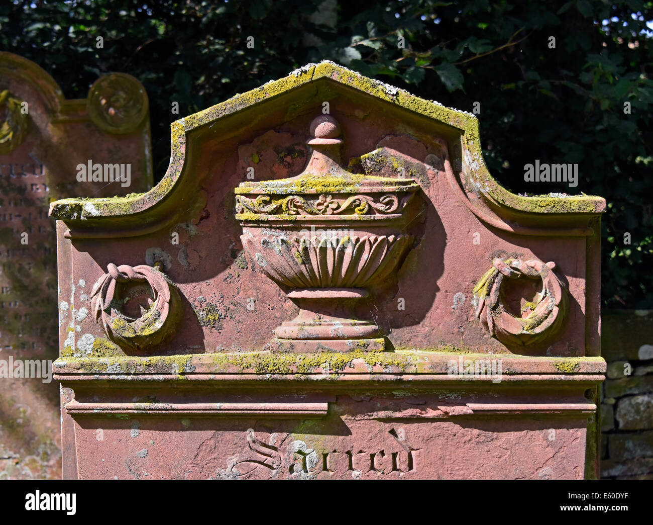 Sandstone gravestone with urn design. Church of Saint Mary. Cumrew ...