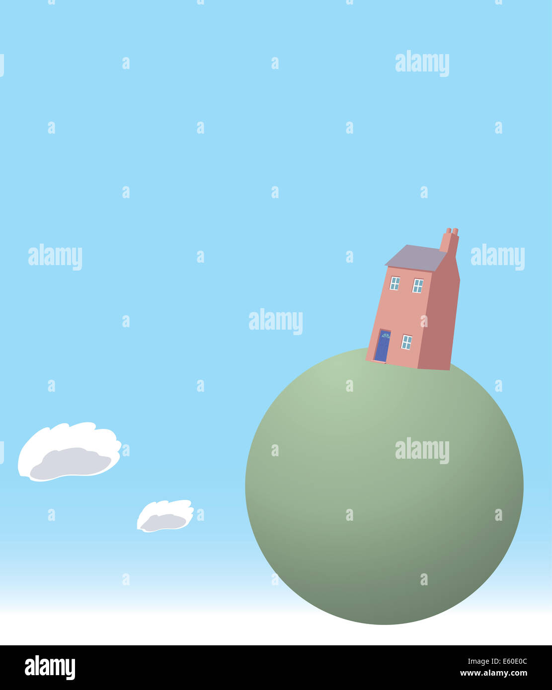 Illustration of a slender red brick house proudly sits atop a green ...