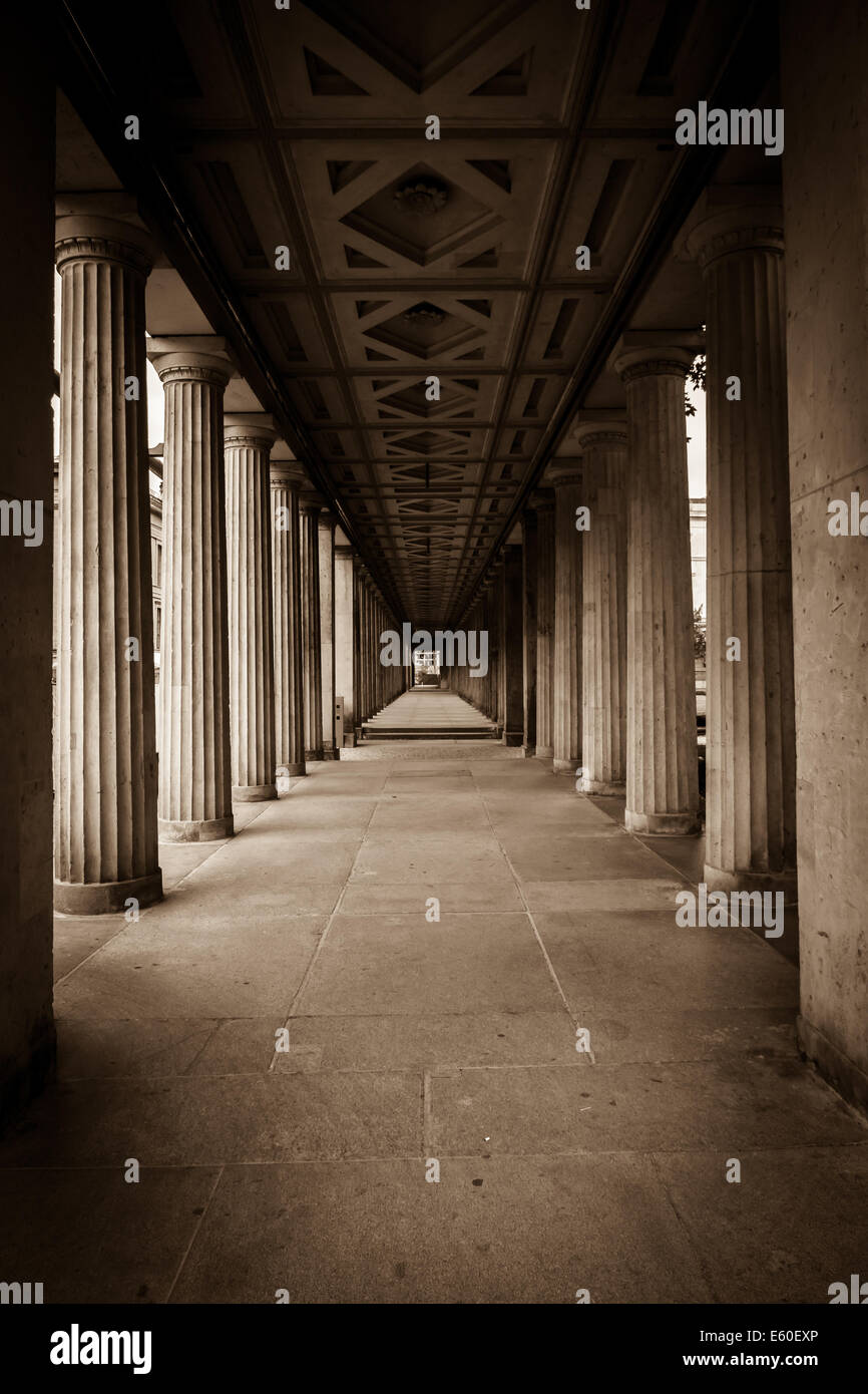 Columns stretching into the distance. Sepia Stock Photo - Alamy