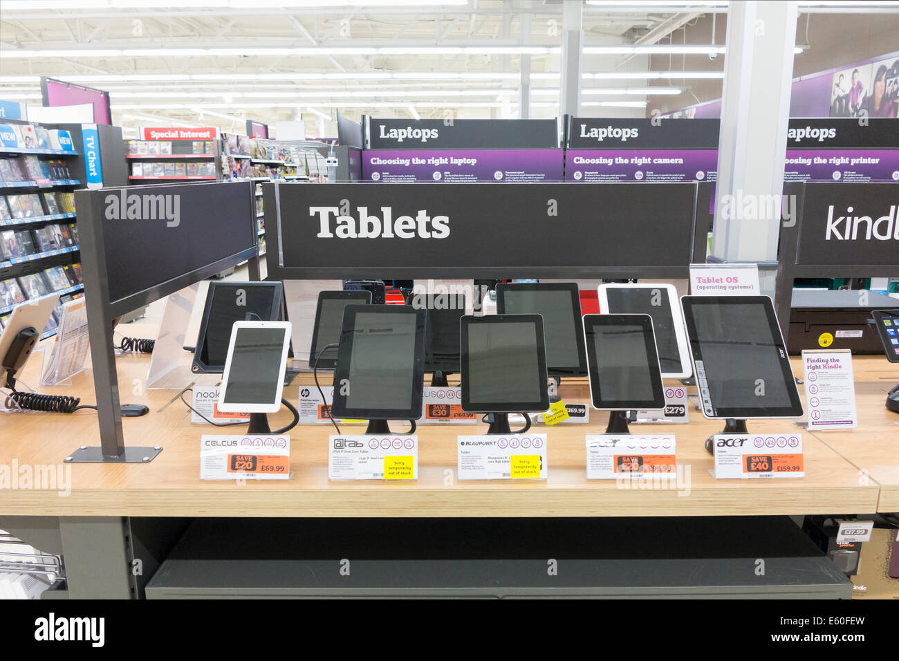 Tablets on display at a UK supermarket Stock Photo - Alamy
