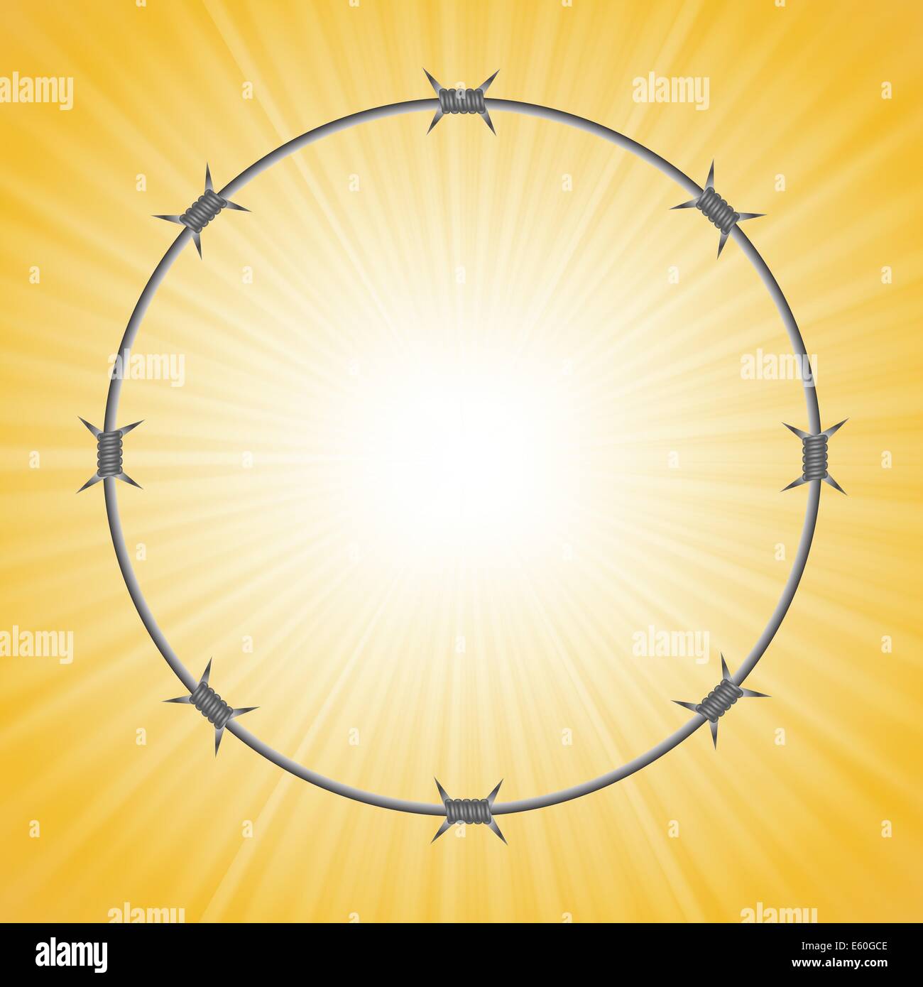 colorful illustration with barbed wire frame on a sun light background ...