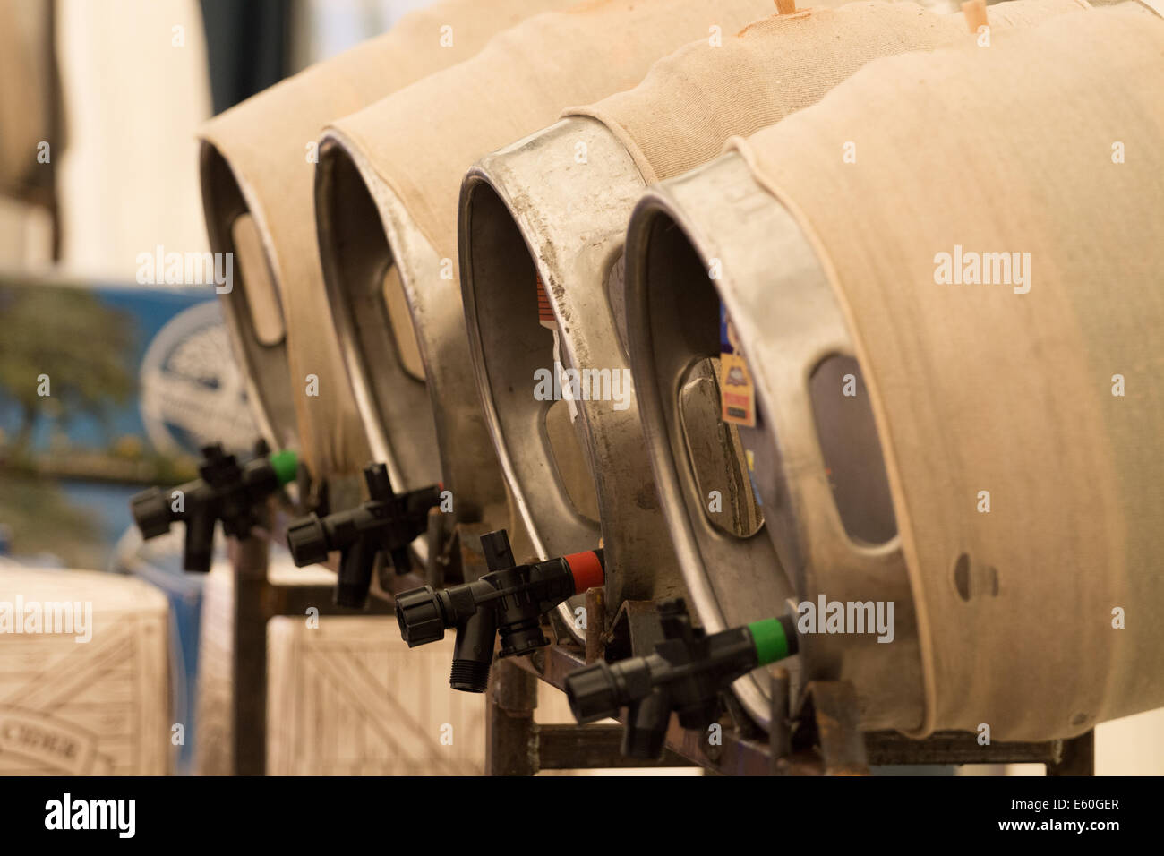 Real Ale casks racked and ready to pour at an Ale Festival Stock Photo ...