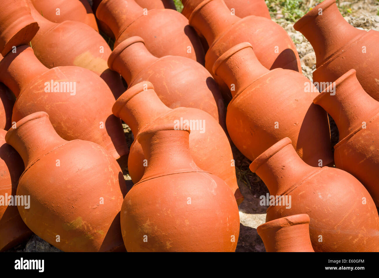 Clay jugs. Background Stock Photo - Alamy