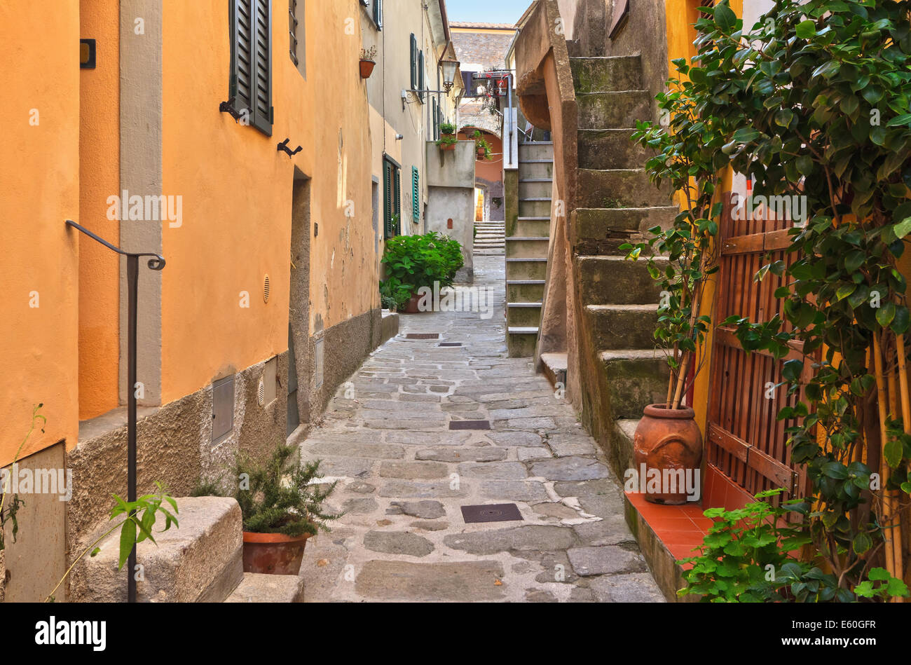 small street in Marciana, ancient village in Elba Island, Tuscany ...