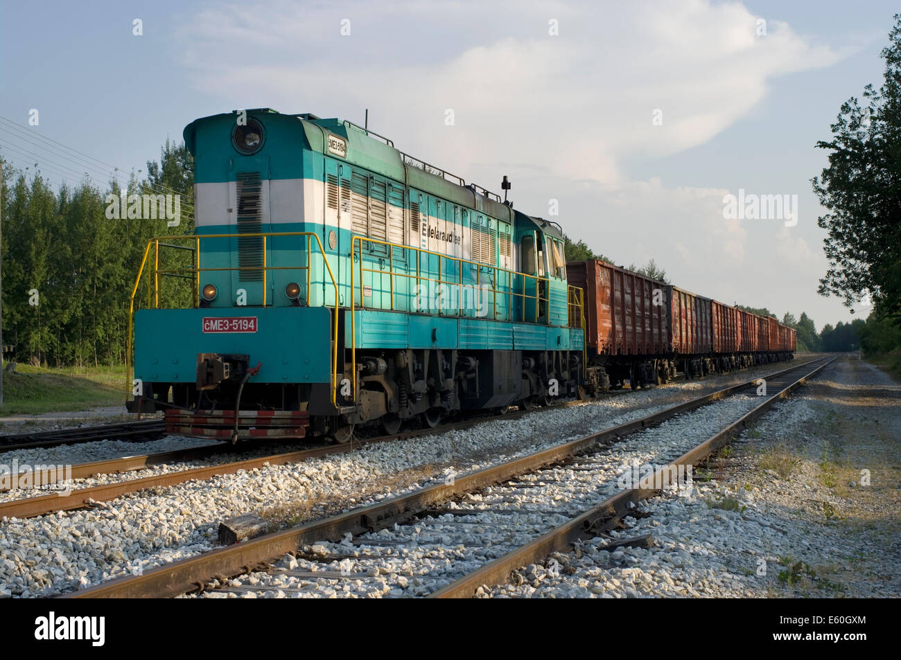 Edelaraudtee diesel locomotive CME3 in Viljandi station. Estonia Stock ...