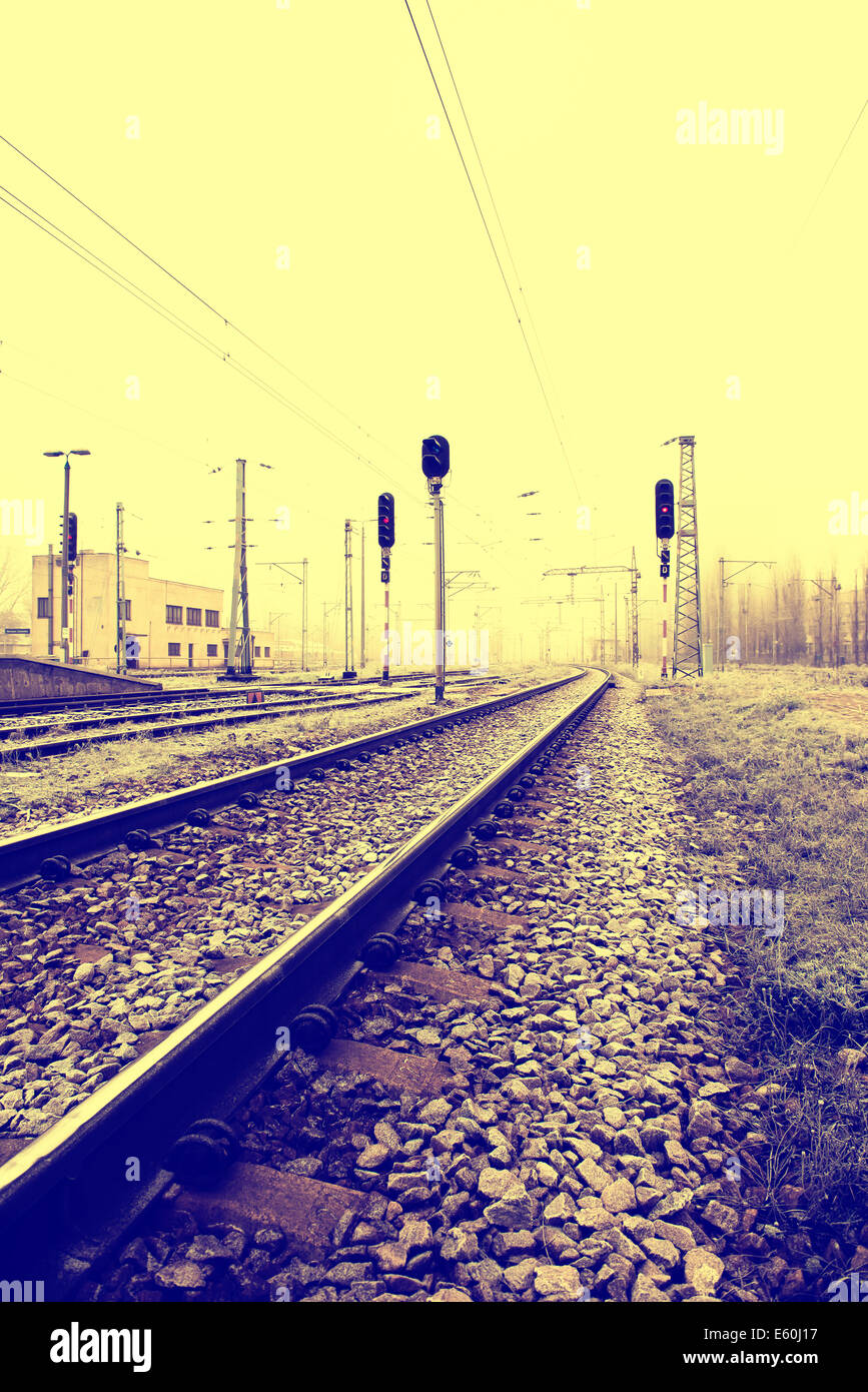 railroad tracks, light rail, sepia Stock Photo - Alamy