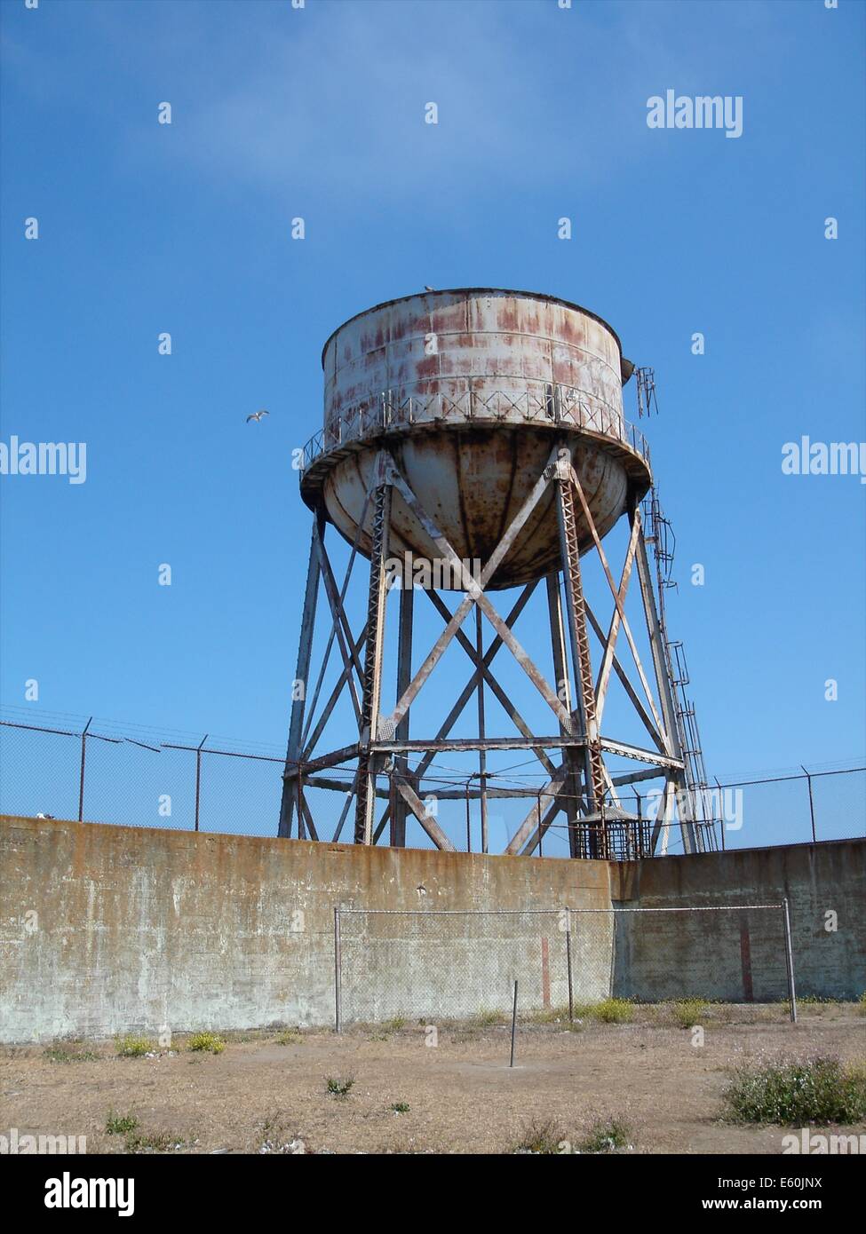 The Water tower at Alcatraz island, as seen from the Recreation yard ...