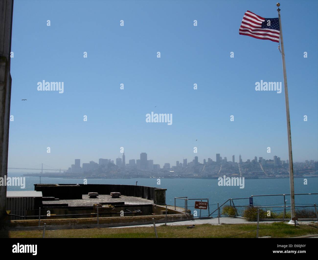 Prison on alcatraz island and american flag hi-res stock photography ...
