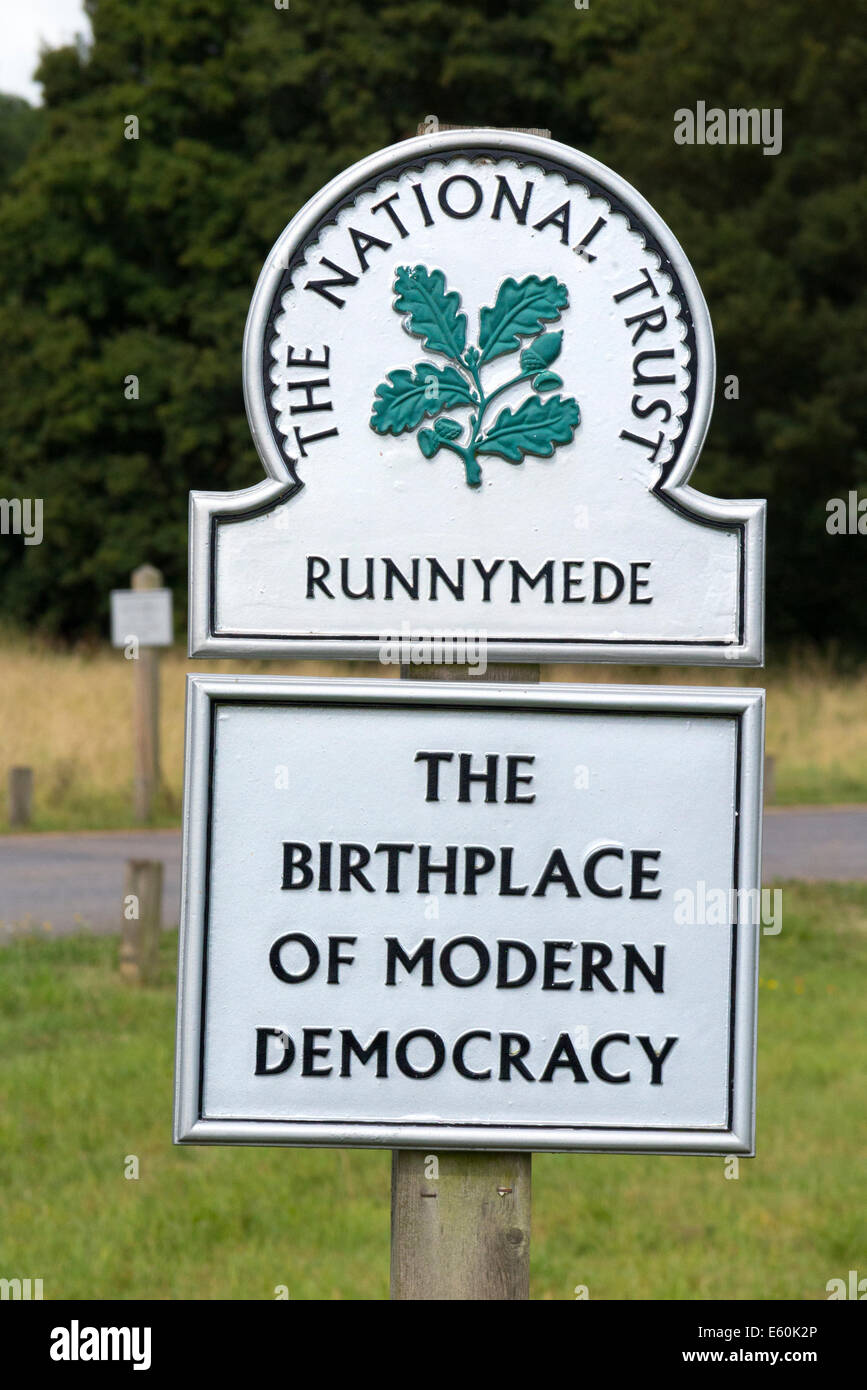 National Trust sign / signpost / post; Runnymede, Surrey. UK. Runnymede ...