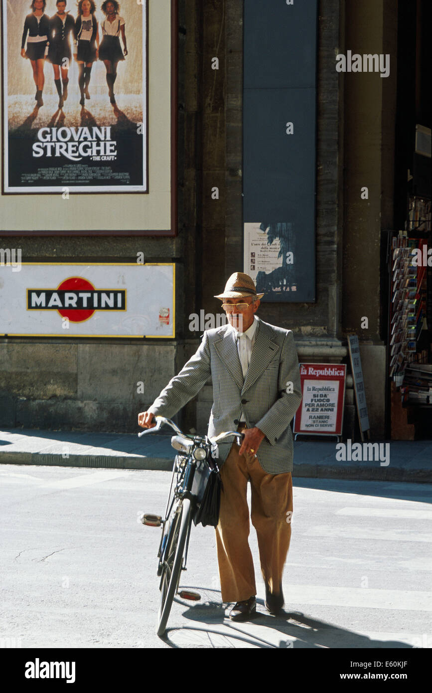 Italian man with cycle, Florence , Tuscany, Italy Stock Photo - Alamy