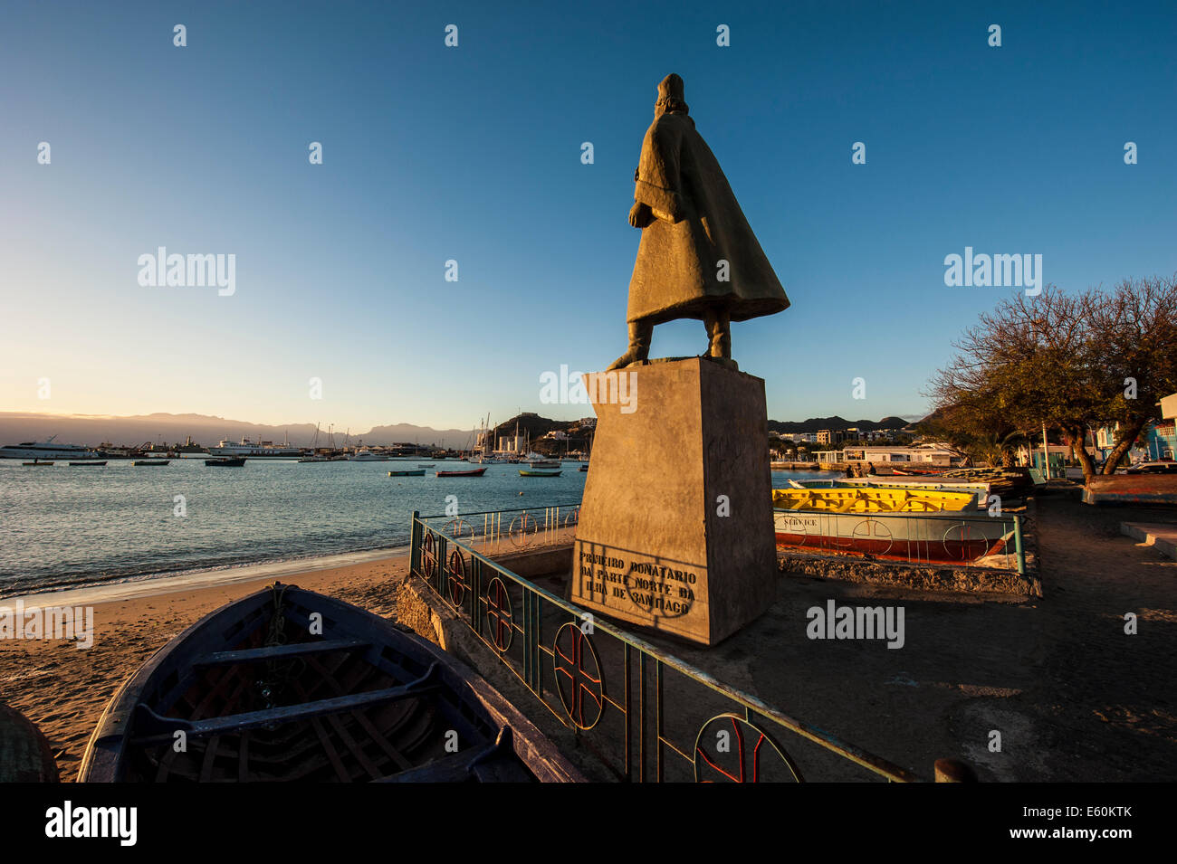 The statue of Diogo Afonso, navigator who discovered Cape Verde islands ...