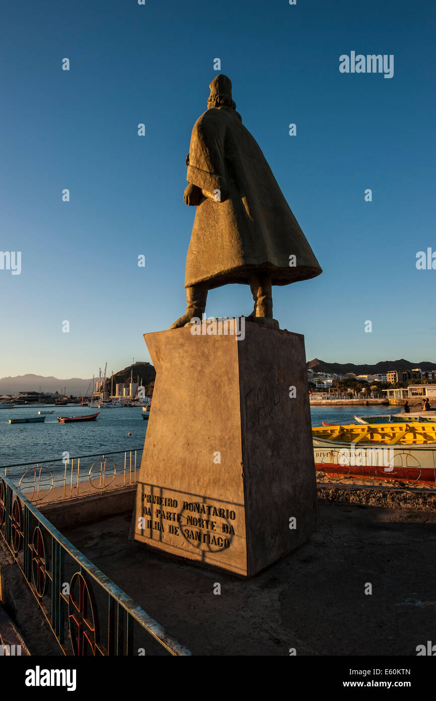 The statue of Diogo Afonso, navigator who discovered Cape Verde islands ...