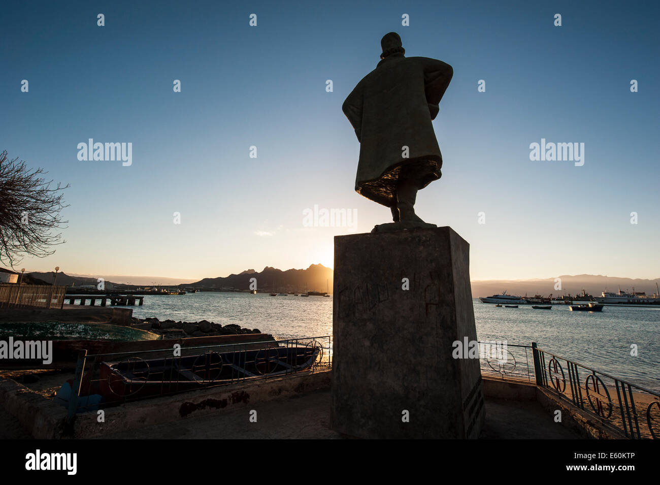The statue of Diogo Afonso, navigator who discovered Cape Verde islands ...