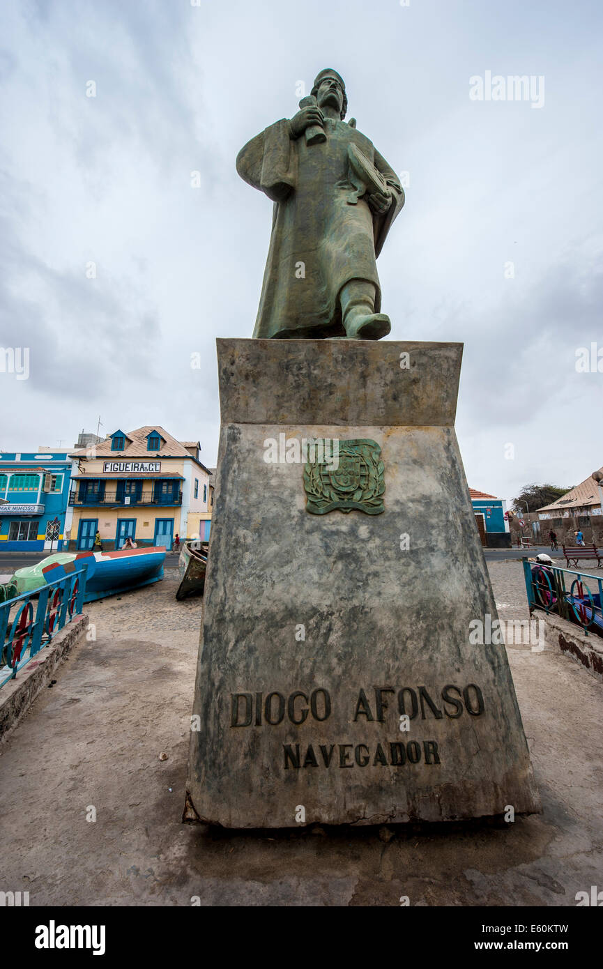 The statue of Diogo Afonso, navigator who discovered Cape Verde islands ...