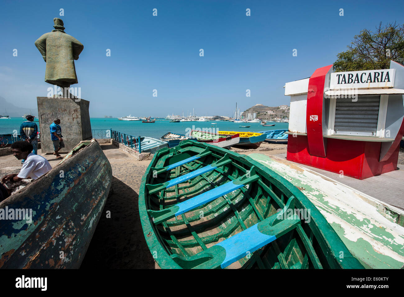 The statue of Diogo Afonso, navigator who discovered Cape Verde islands ...