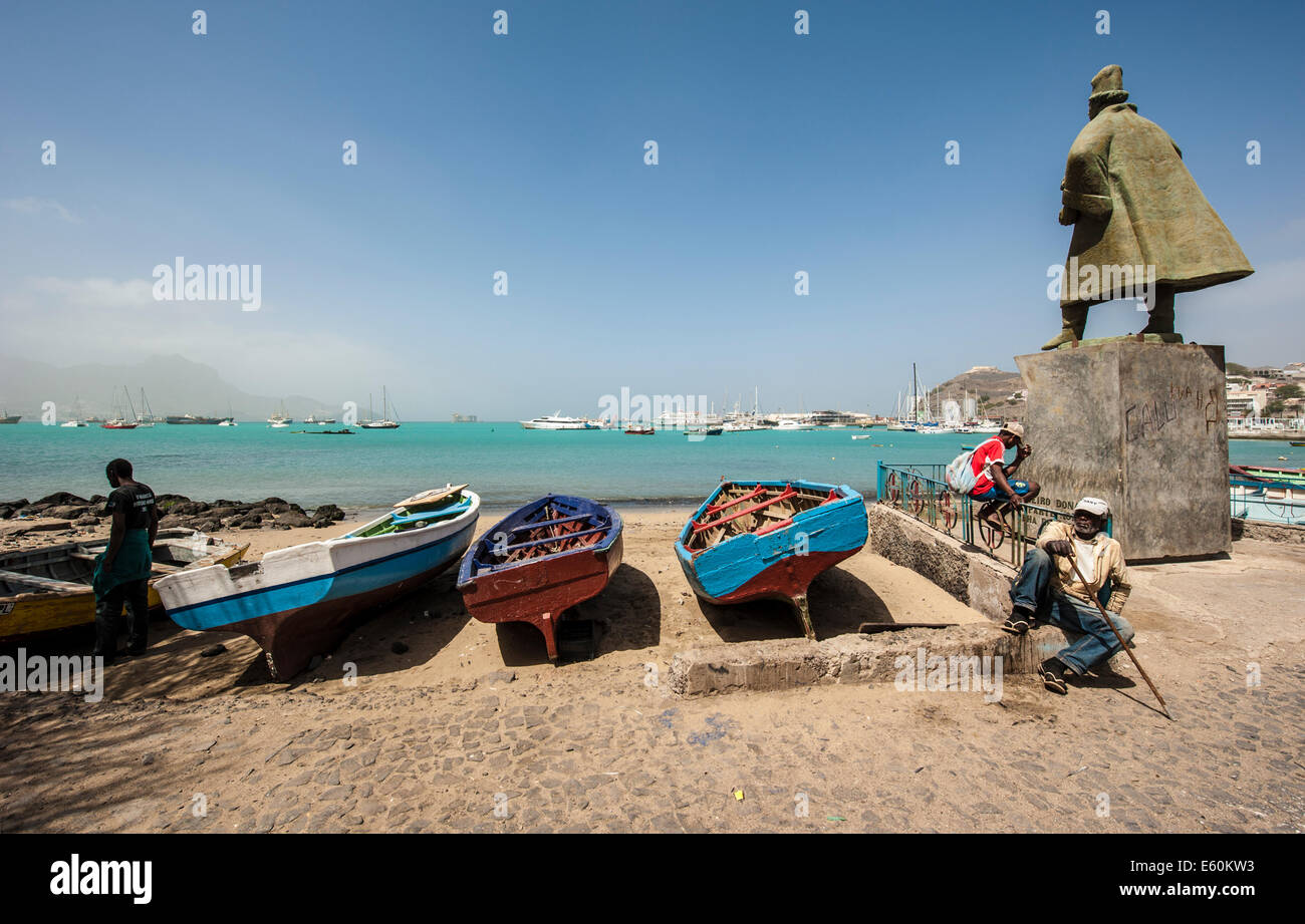 The statue of Diogo Afonso, navigator who discovered Cape Verde islands ...
