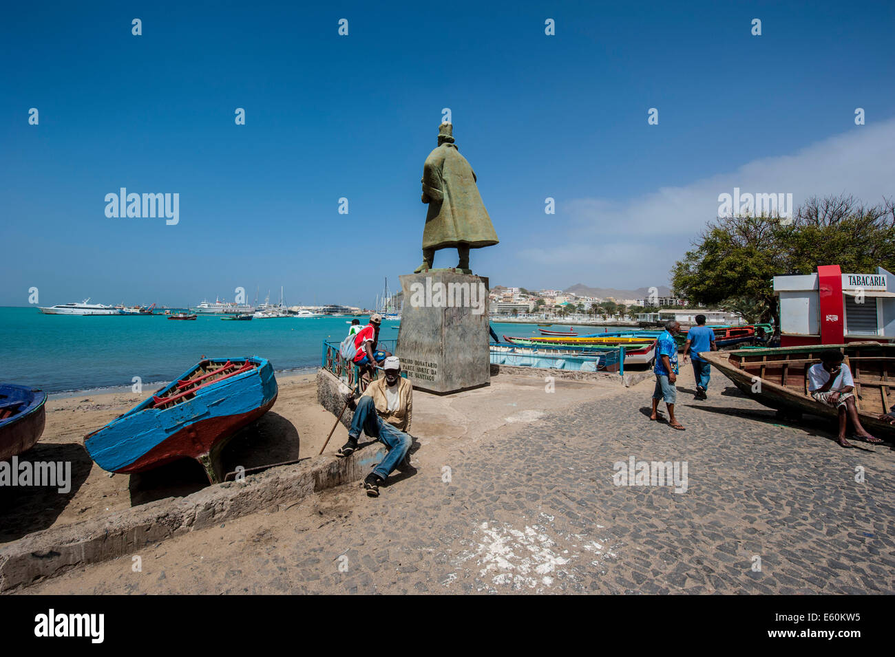 The statue of Diogo Afonso, navigator who discovered Cape Verde islands ...