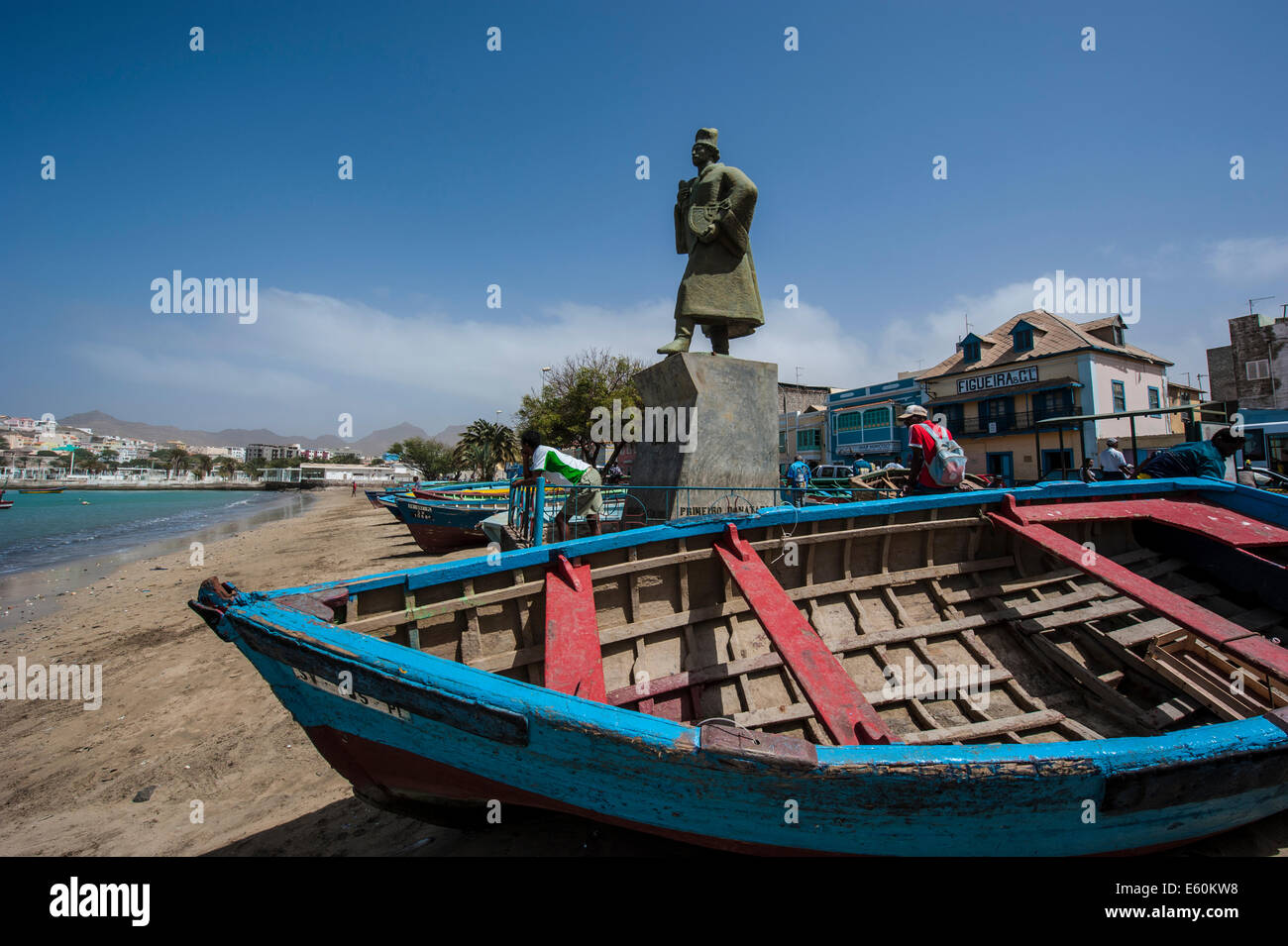 The statue of Diogo Afonso, navigator who discovered Cape Verde islands ...