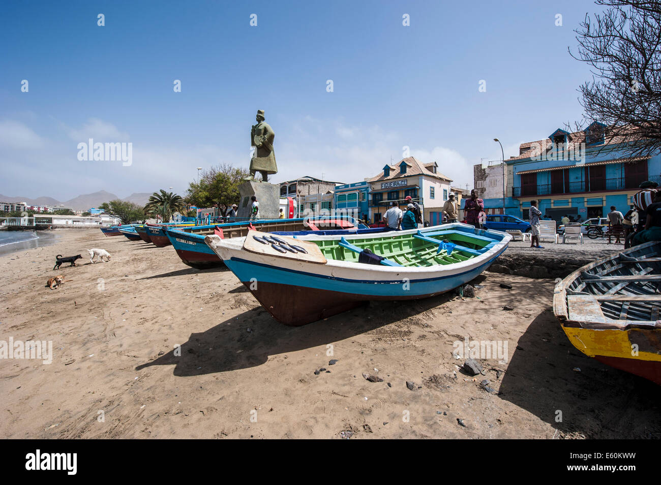 The statue of Diogo Afonso, navigator who discovered Cape Verde islands ...