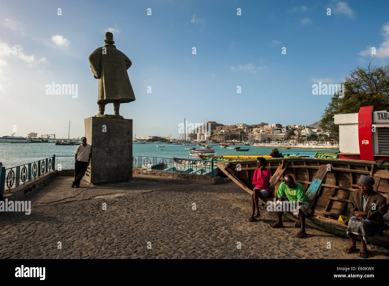 The statue of Diogo Afonso, navigator who discovered Cape Verde islands ...