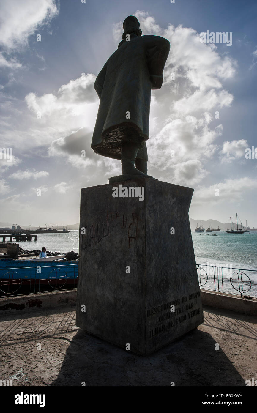 The statue of Diogo Afonso, navigator who discovered Cape Verde islands ...