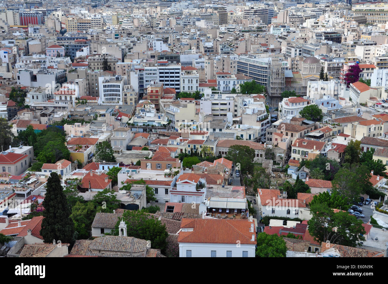The traditional Plaka neighborhood and view of downtown Athens, Greece ...