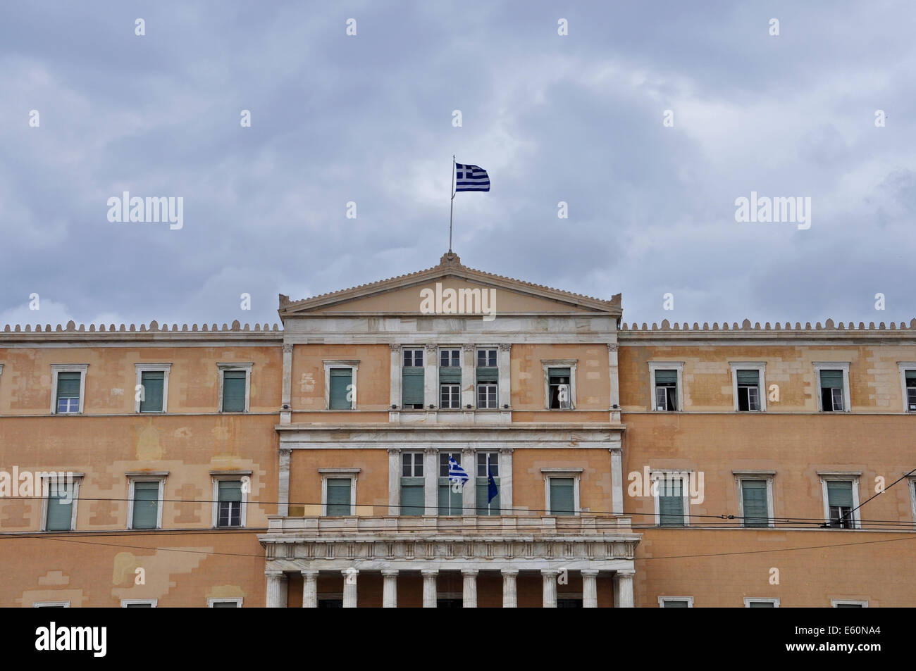 Hellenic parliament neoclassical building facade under cloudy sky ...